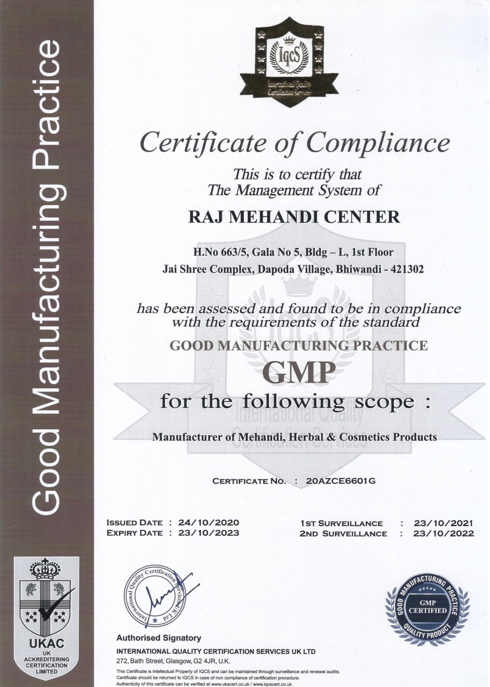 GMP Certificate – RGM Herbals